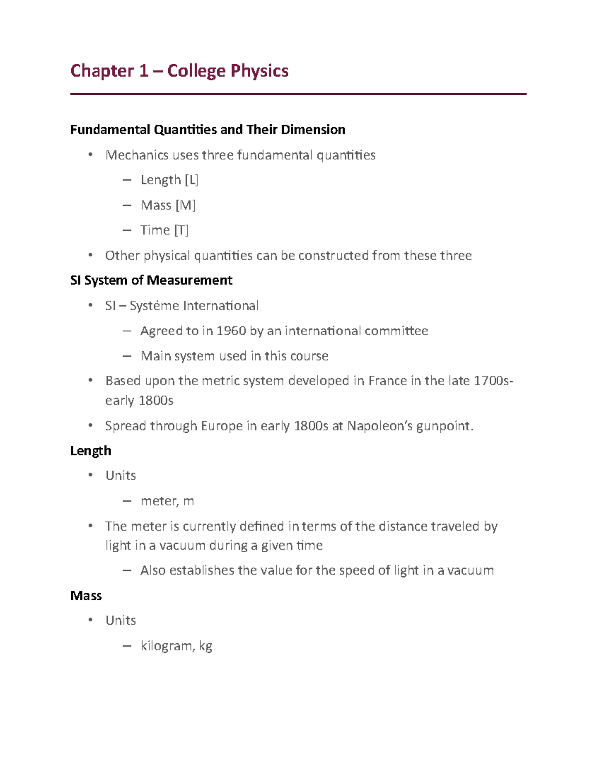 Chapter 1 – Fundamental Concepts in College Physics Notes - Studocu
