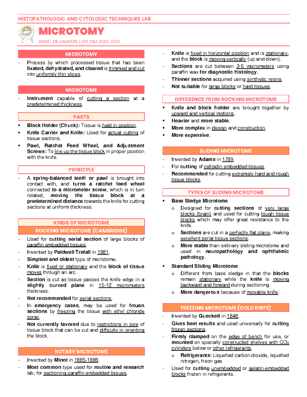 HISTOPATH LAB-1 Microtomy - MICROTOMY BSMT | SIR SAMONTE | OFF SEM 2024 ...