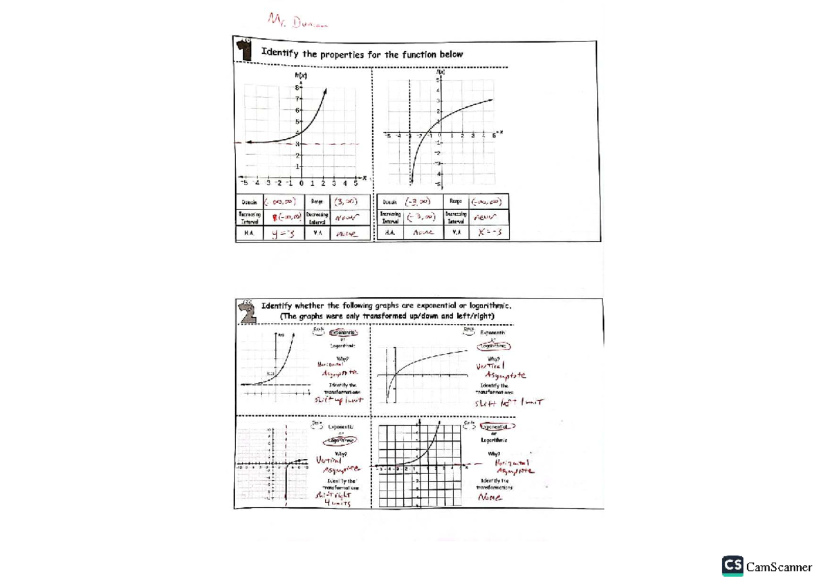 040 Review Key - Properties of Functions and Graph Transformations ...