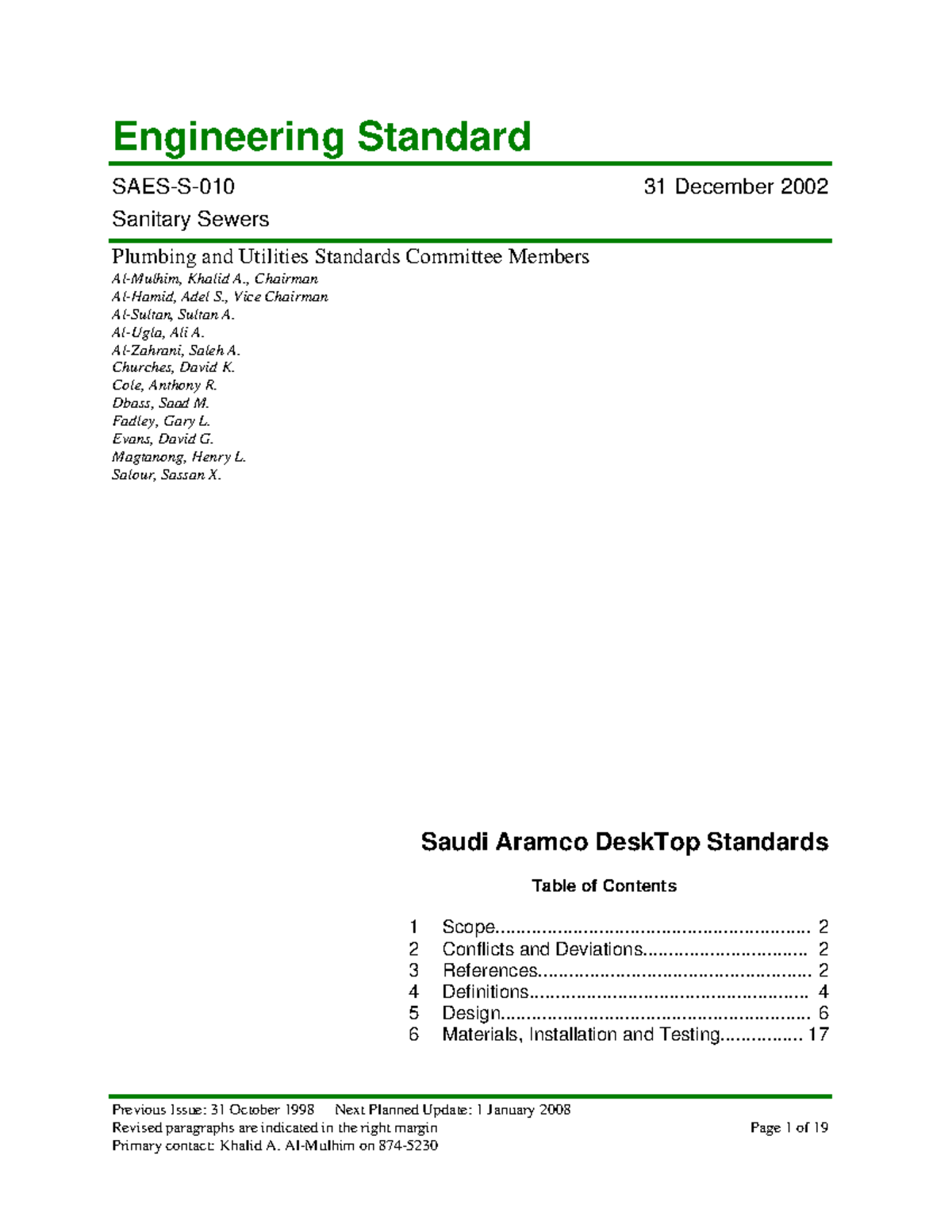 SAES-S-010: Saudi Aramco Engineering Standards for Sanitary Sewers ...