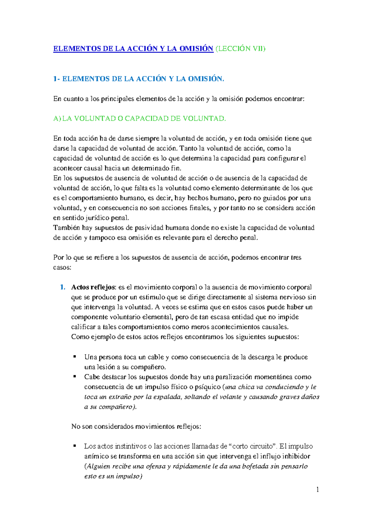 LECCIÓN 7 - ELEMENTOS DE LA ACCIÓN Y LA OMISIÓN - ELEMENTOS DE LA Y LA ...