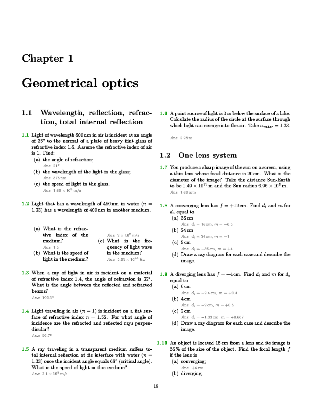 HW06-Optics - answers and worksheet - Chapter 1 Geometrical optics 1 ...