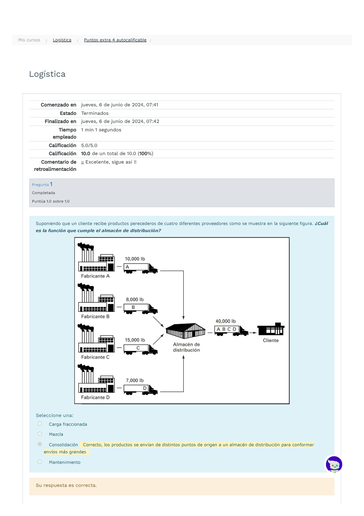 Puntos Extra 4: Revisión Autocalificable de Logística - Studocu