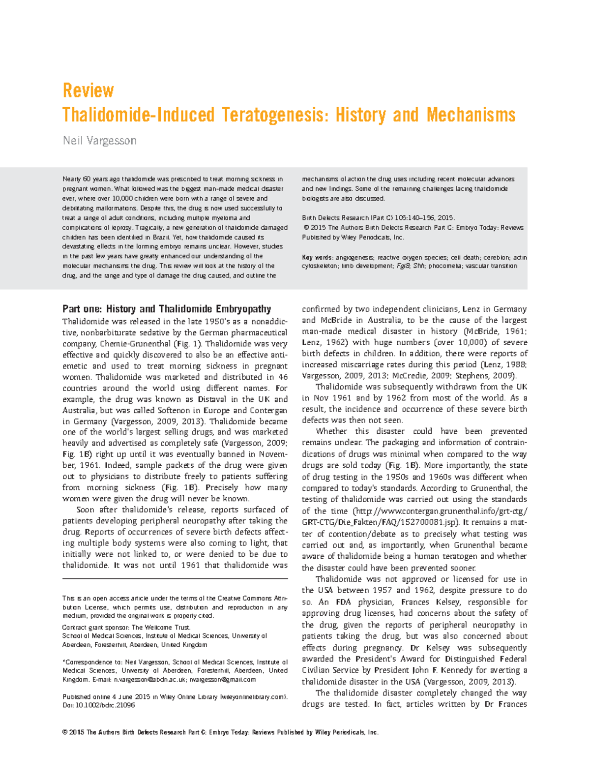 Vargesson - 2015 - Thalidomide-induced teratogenesis history and mec ...