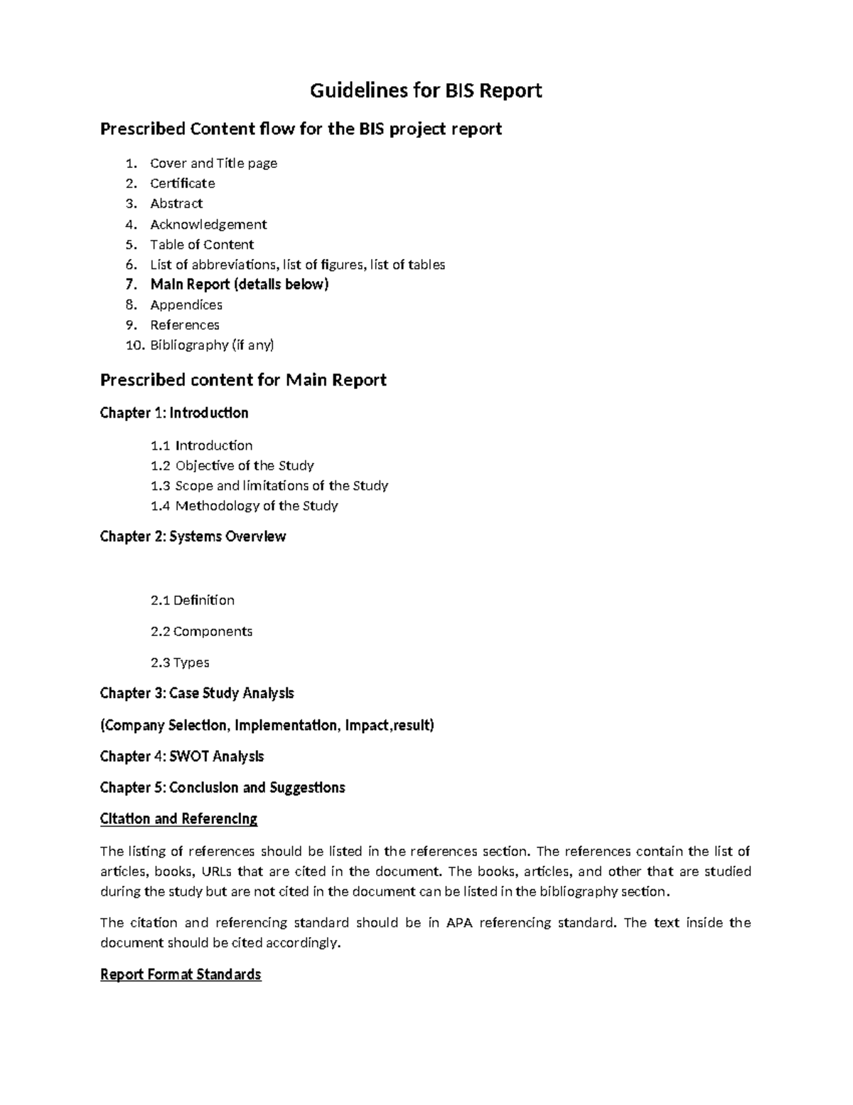 BIS Project Report Guidelines: Structure and Formatting Standards - Studocu