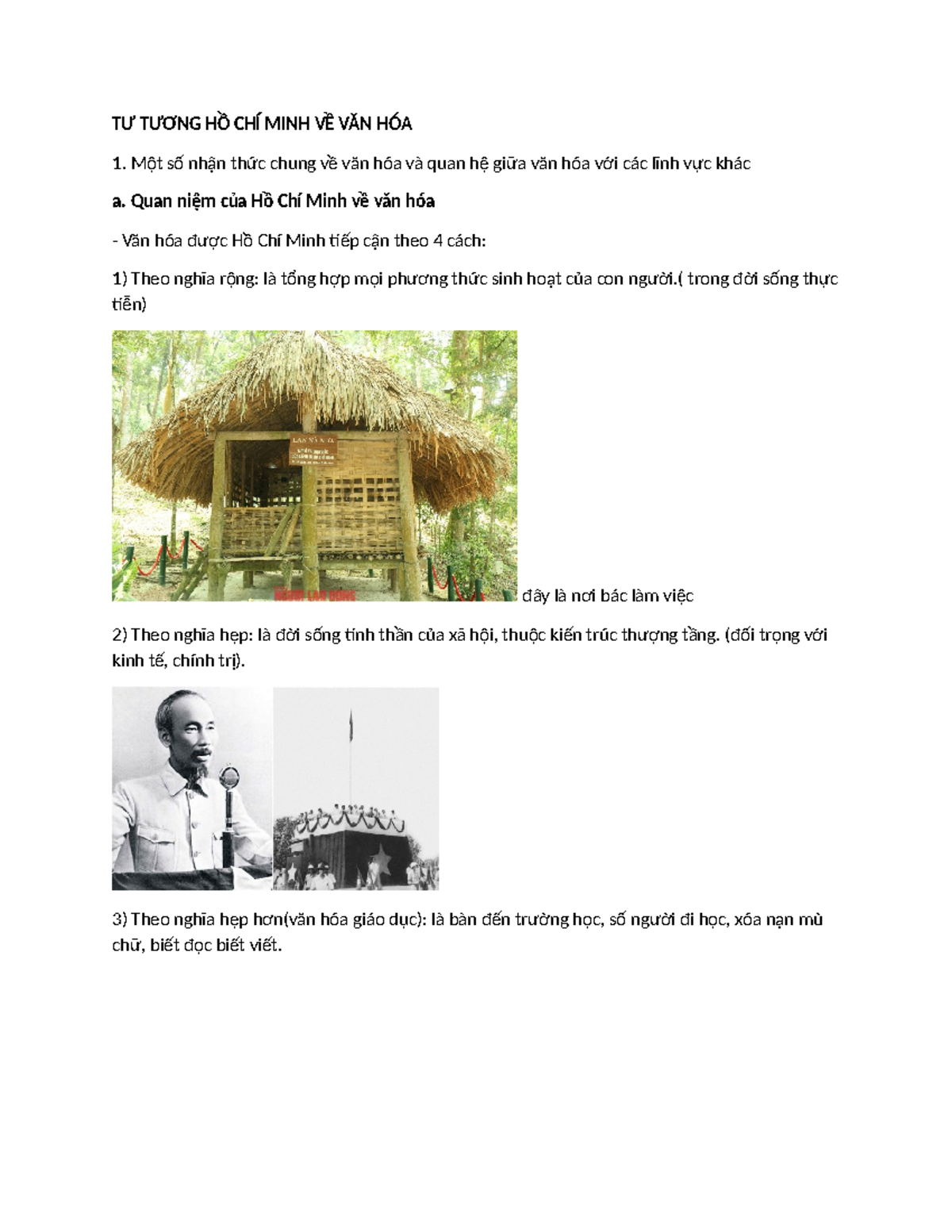Tư Tưởng Hồ Chí Minh Về Văn Hóa: Nhận Thức và Quan Điểm - Studocu