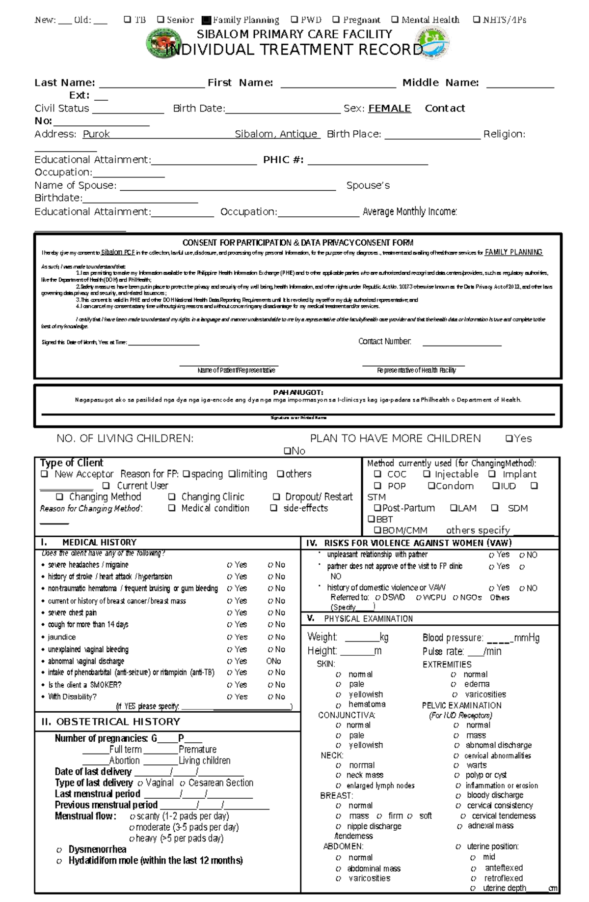 ITR FP 2025: Family Planning Client Assessment and Consent Form - Studocu