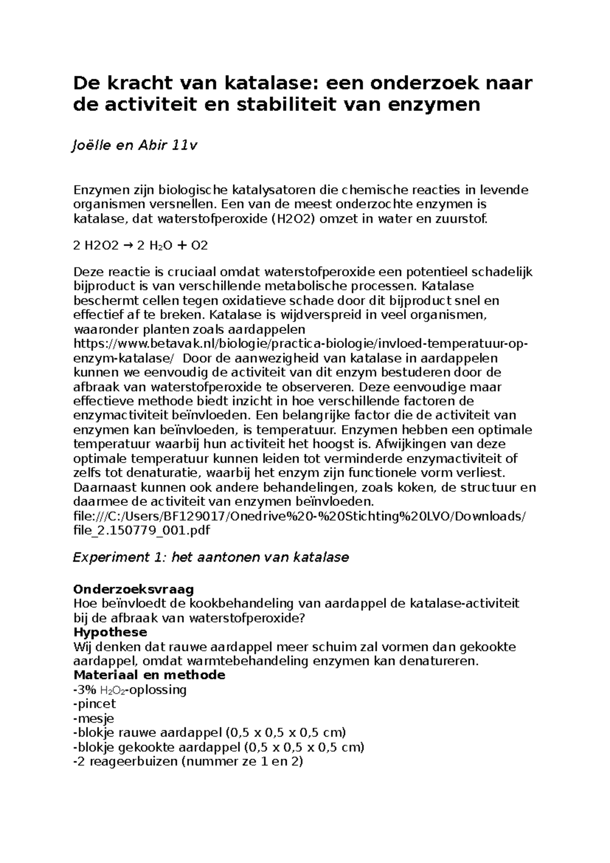 Katalase en Enzymactiviteit: Effect van Temperatuur op Aardappelen ...