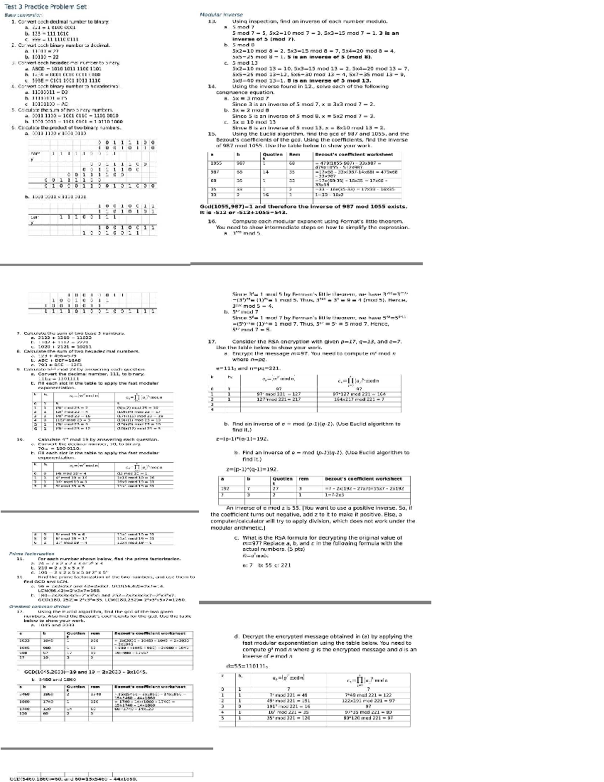Discrete Math Test II Practice Problems: Base Conversion & Inverses ...