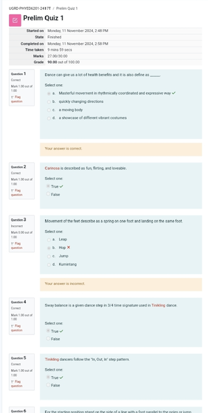 P.E Prelims 1-60 - UGRD-PHYED6105 Physical Activities Toward Health and ...