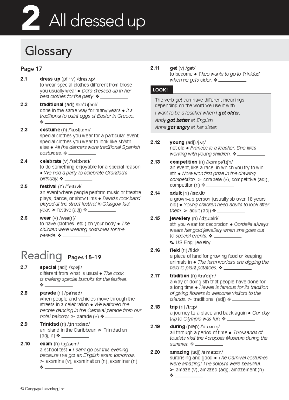 A2 English Vocabulary List: Unit 2 Glossary and Definitions - Studocu