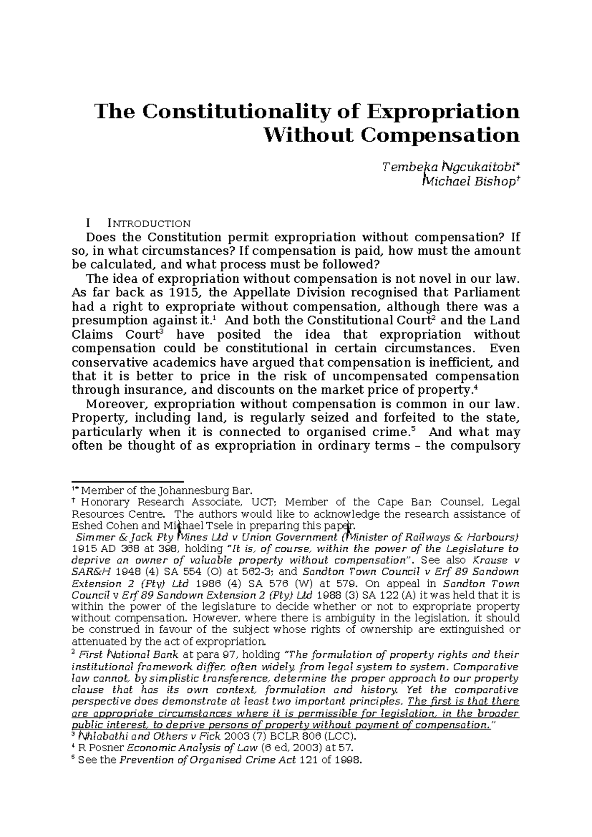 Constitutionality of Expropriation Without Compensation: A Legal ...