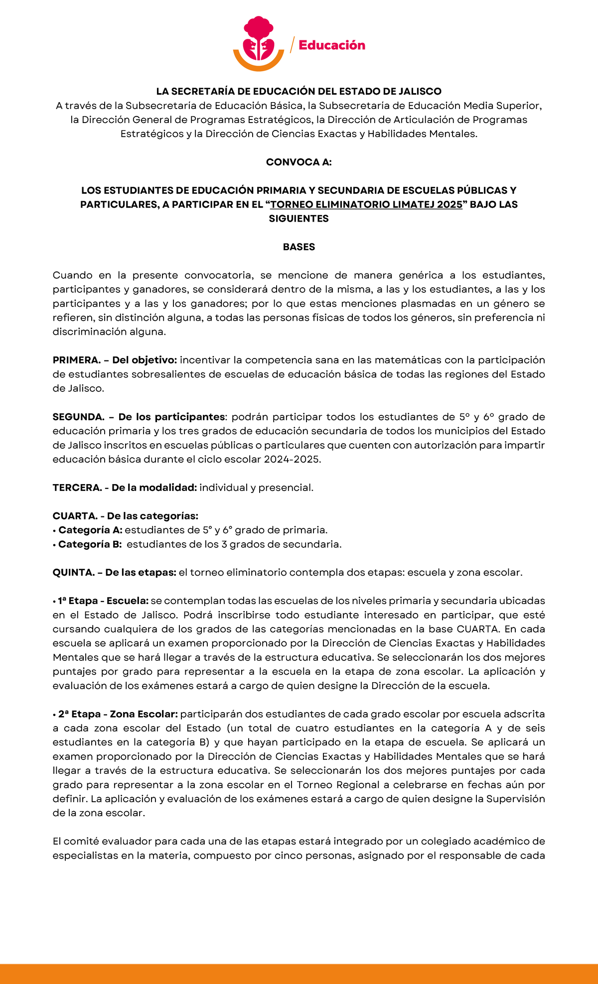 Convocatoria Torneo Eliminatorio LIMATEJ 2025 - Jalisco - Studocu