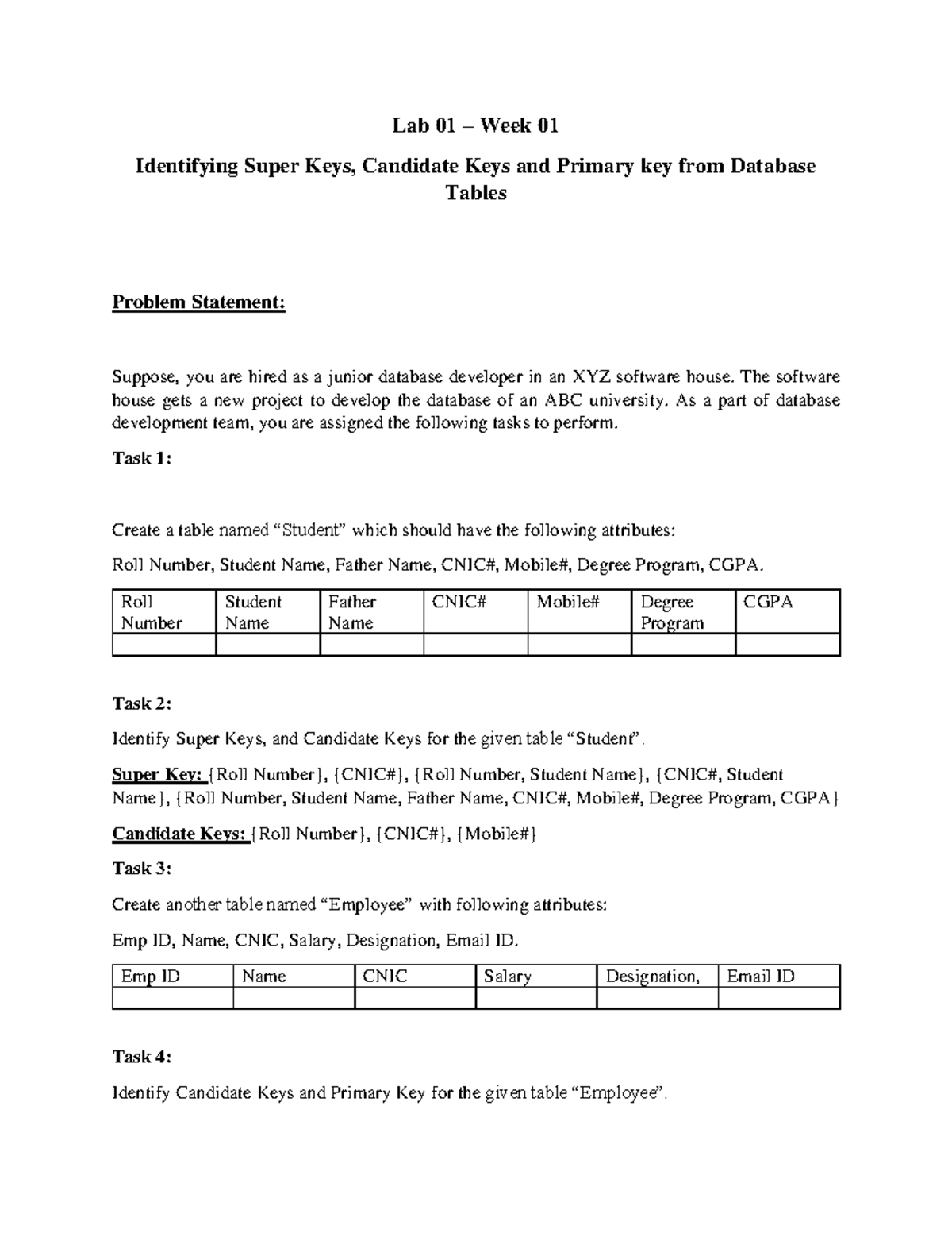 Lab 01 - Week 01-Solution - Lab 01 – Week 01 Identifying Super Keys ...