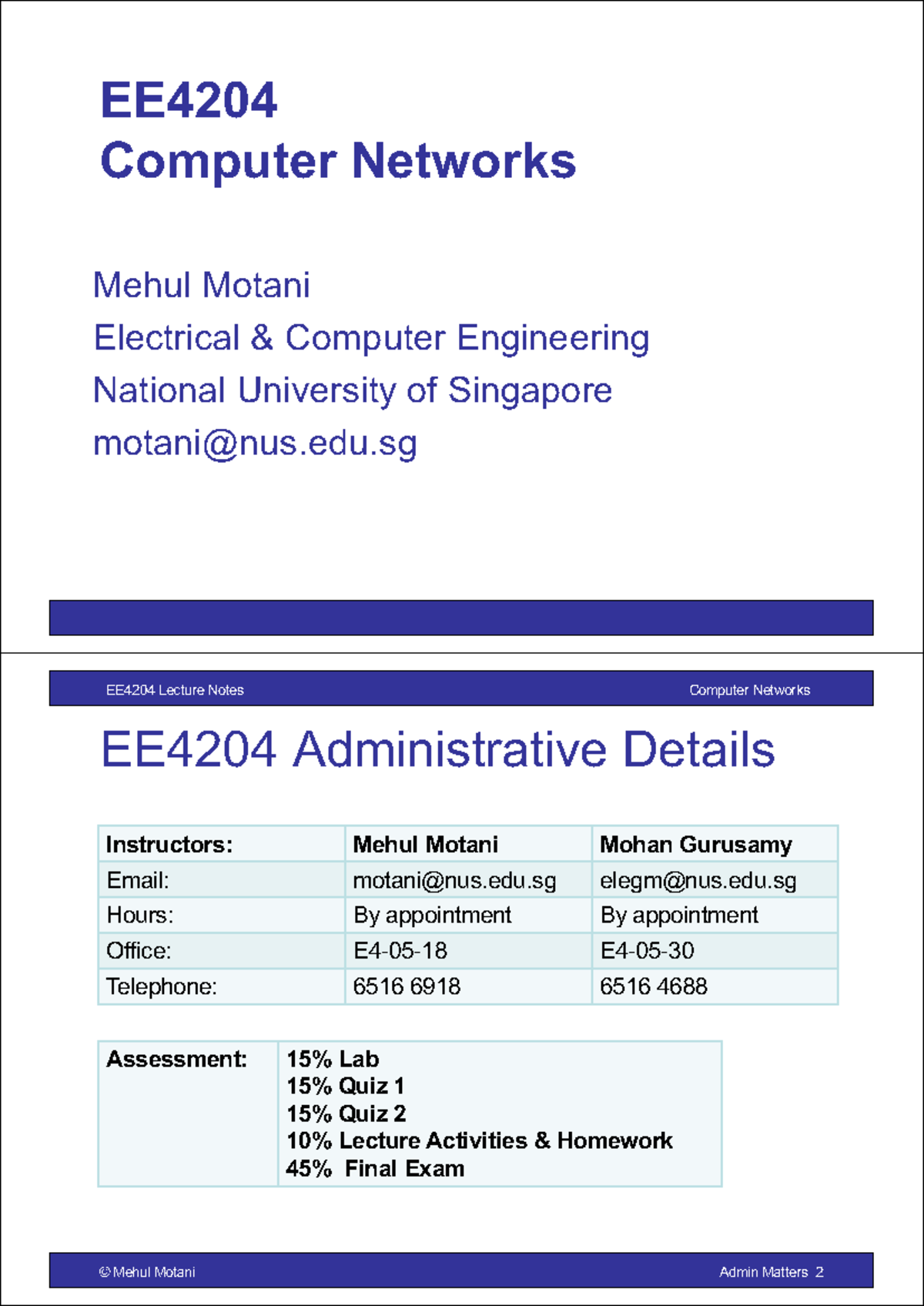 EE4204 Lecture Notes: Computer Networks Overview and Topics - Studocu