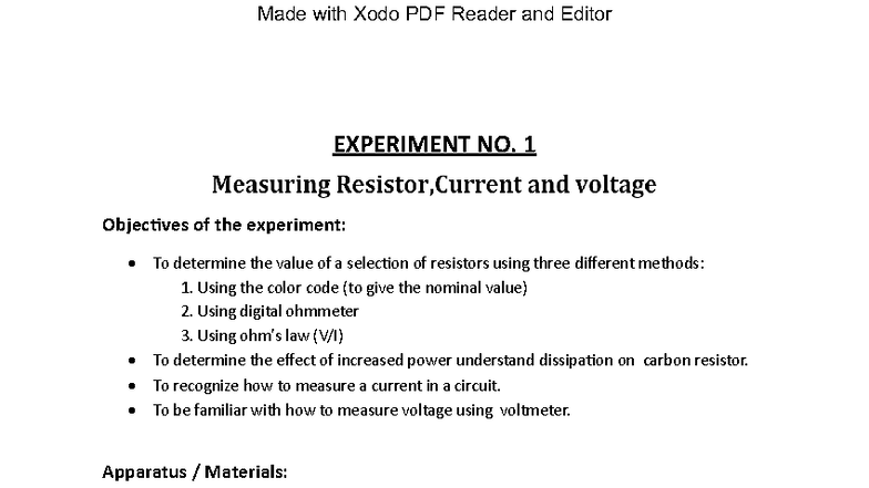 Fundamental Lab Report: Experiment No. 1 on Resistor Measurement ...