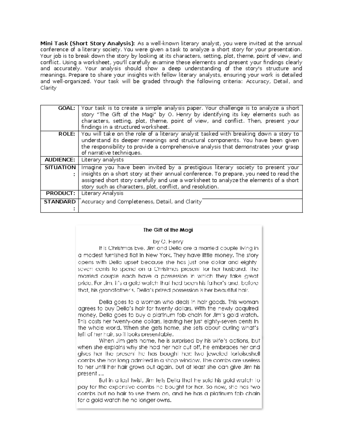 Grade 10 Literary Analysis: Short Story Breakdown of "The Gift of the ...