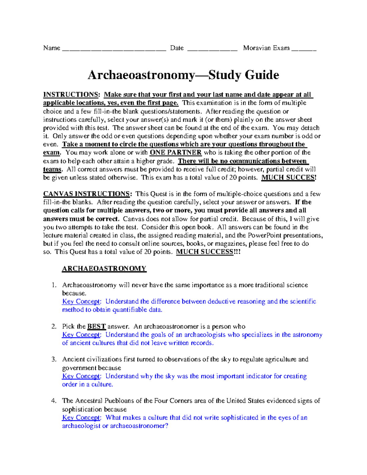 C03 Archaeoastronomy Exam Guide: Key Concepts & Instructions - Studocu