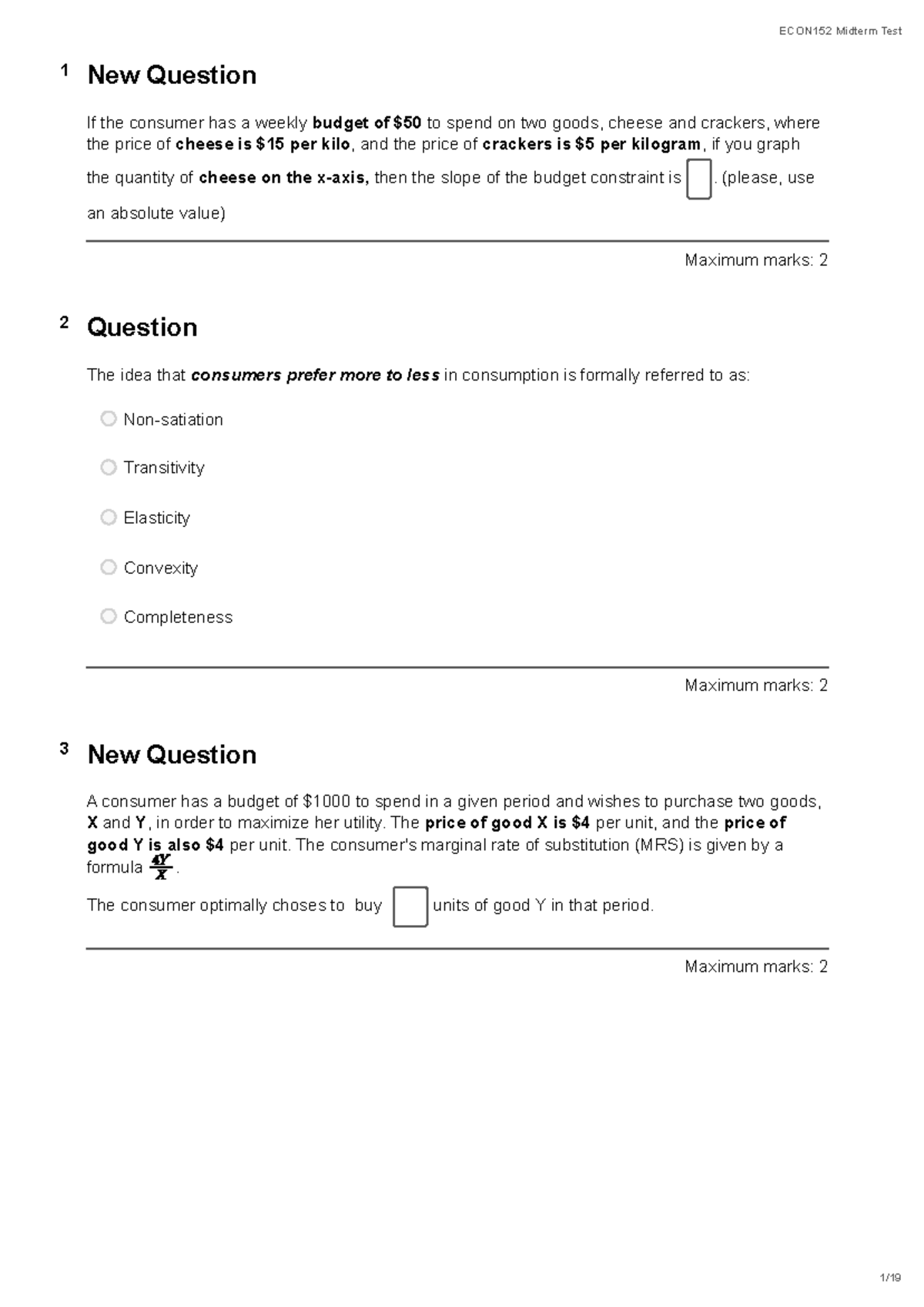ECON152 Midterm Test 2025 Sem 1 - Comprehensive Question Set - Studocu