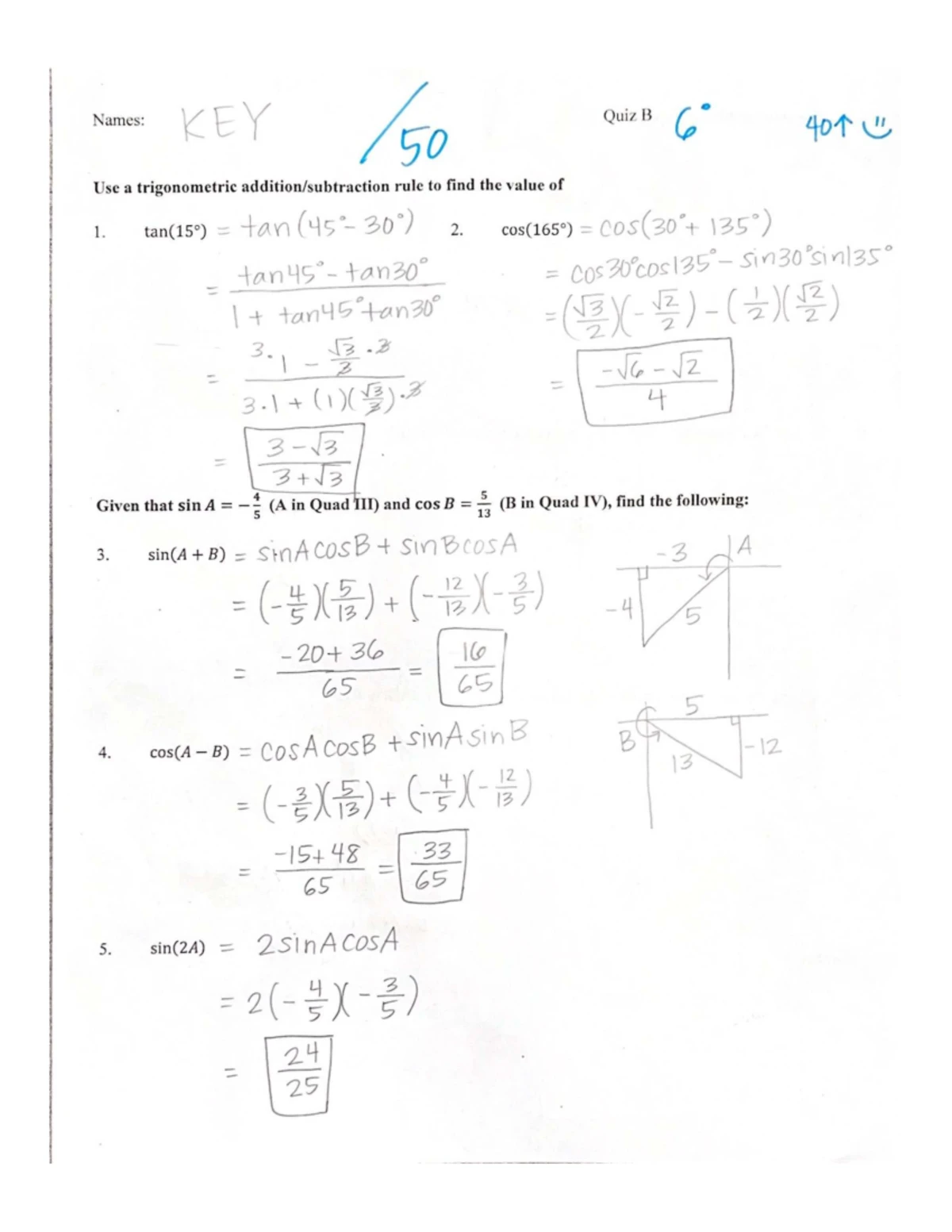 Trig ID Test B Key - PC B 2022 Calculator Section - Studocu