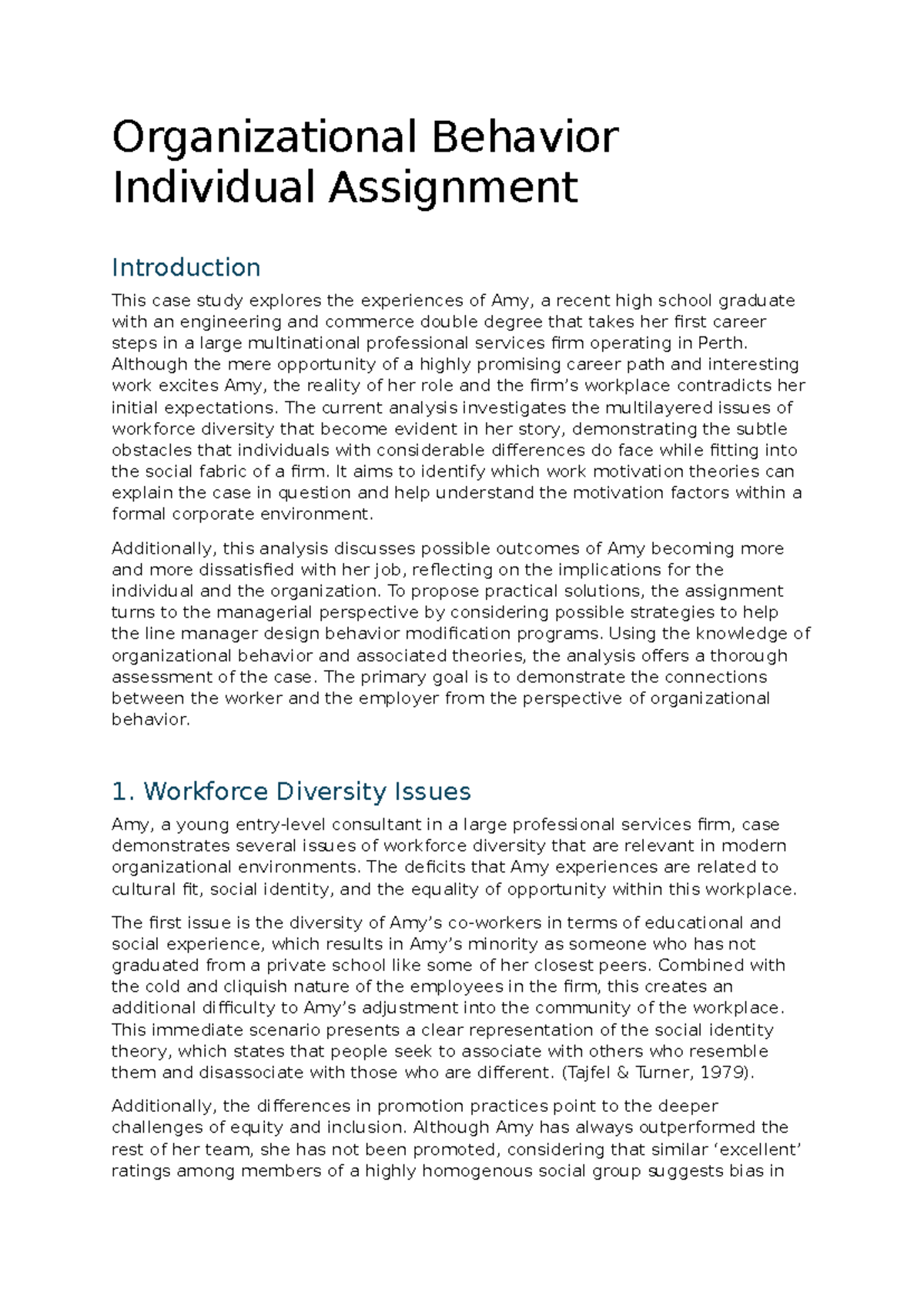 Organizational Behavior Individual Assignment - Organizational Behavior ...