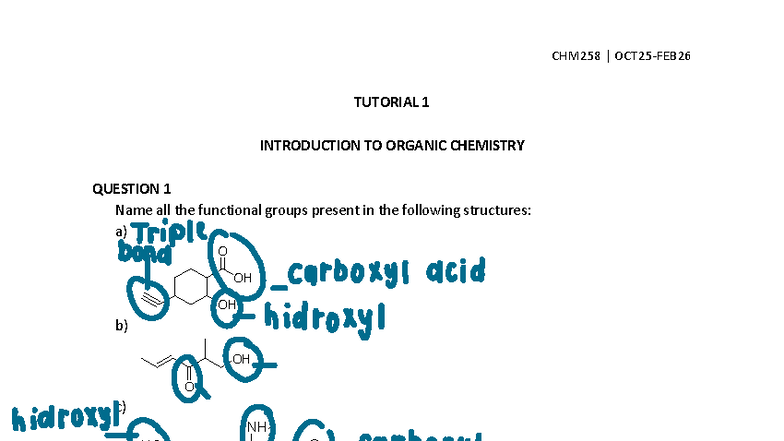 CHM258 TUTORIAL 1: INTRO TO ORGANIC CHEMISTRY QUESTIONS & ISOMERISM ...