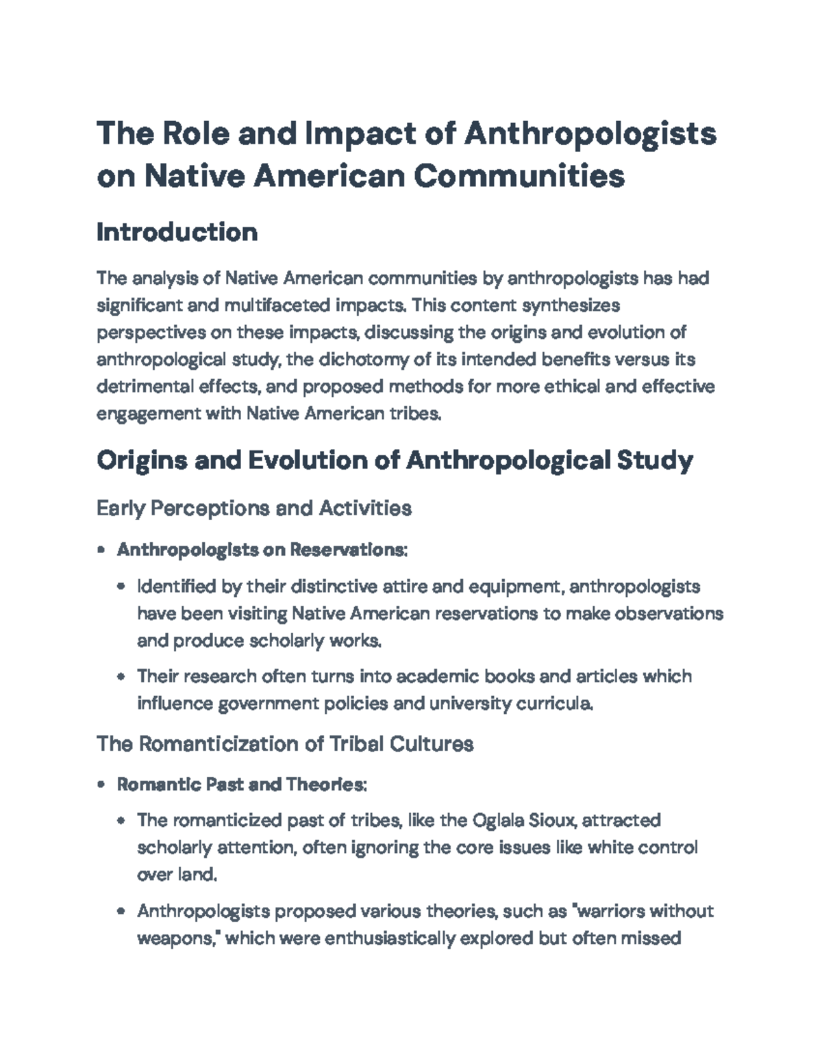 The Role of Anthropologists on Native American Communities: Impacts ...