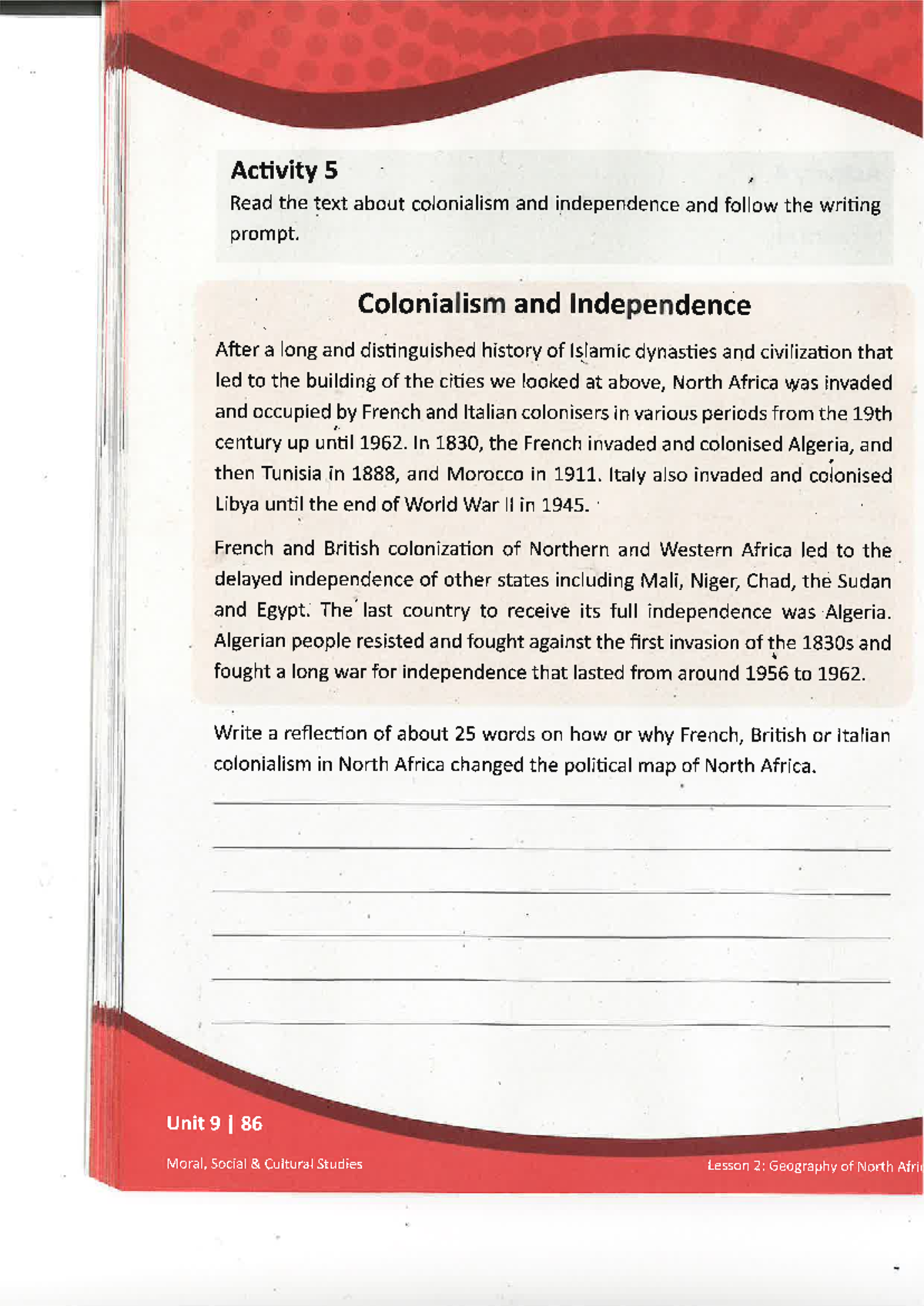 Unit 9: Colonialism and Independence in North Africa - Activity 5 ...
