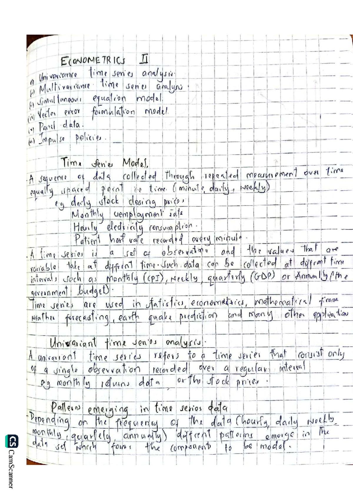 Econometrics II - Time Series Analysis Revision Notes - Studocu