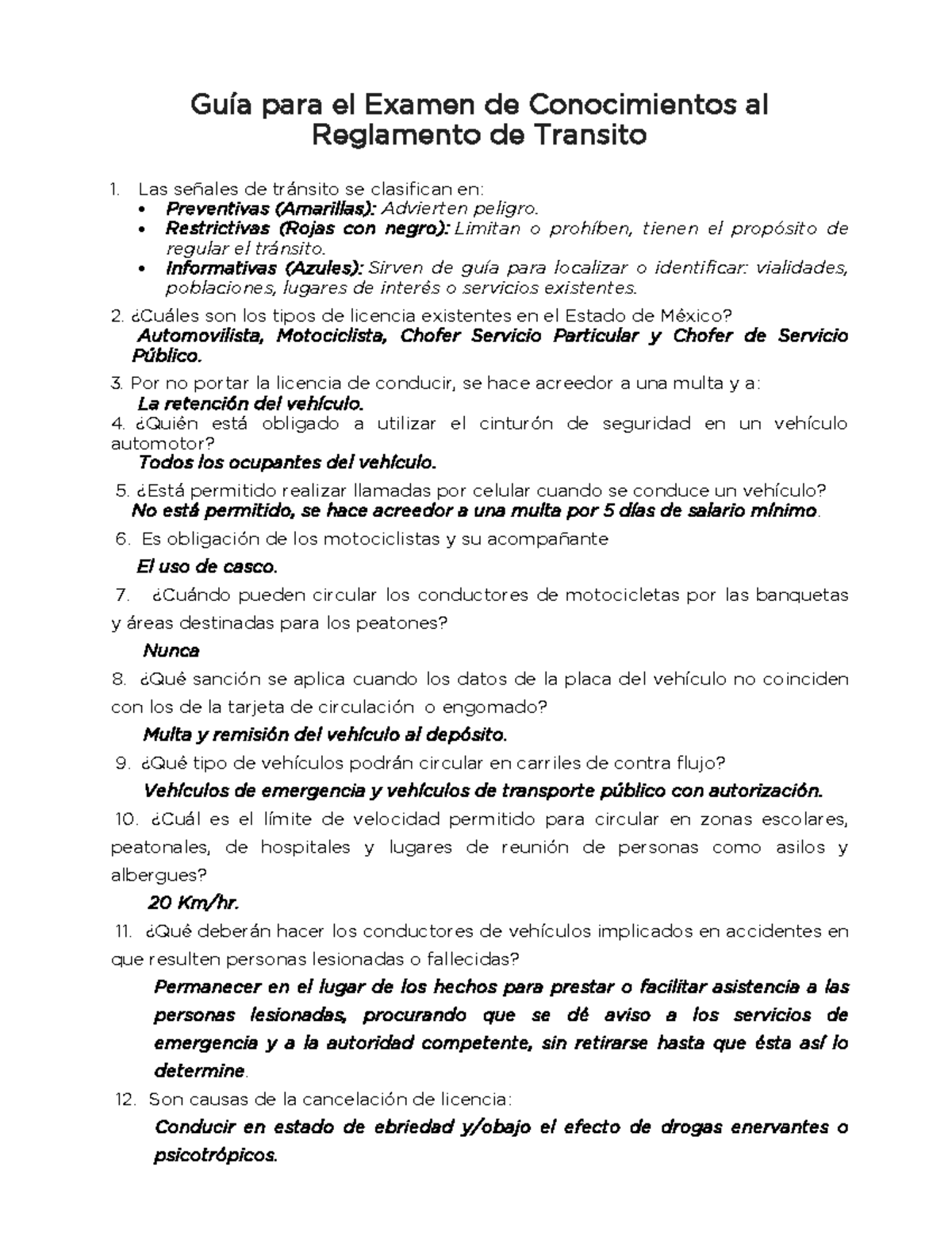 Guía para el Examen de Conocimientos de Tránsito 1 - Studocu
