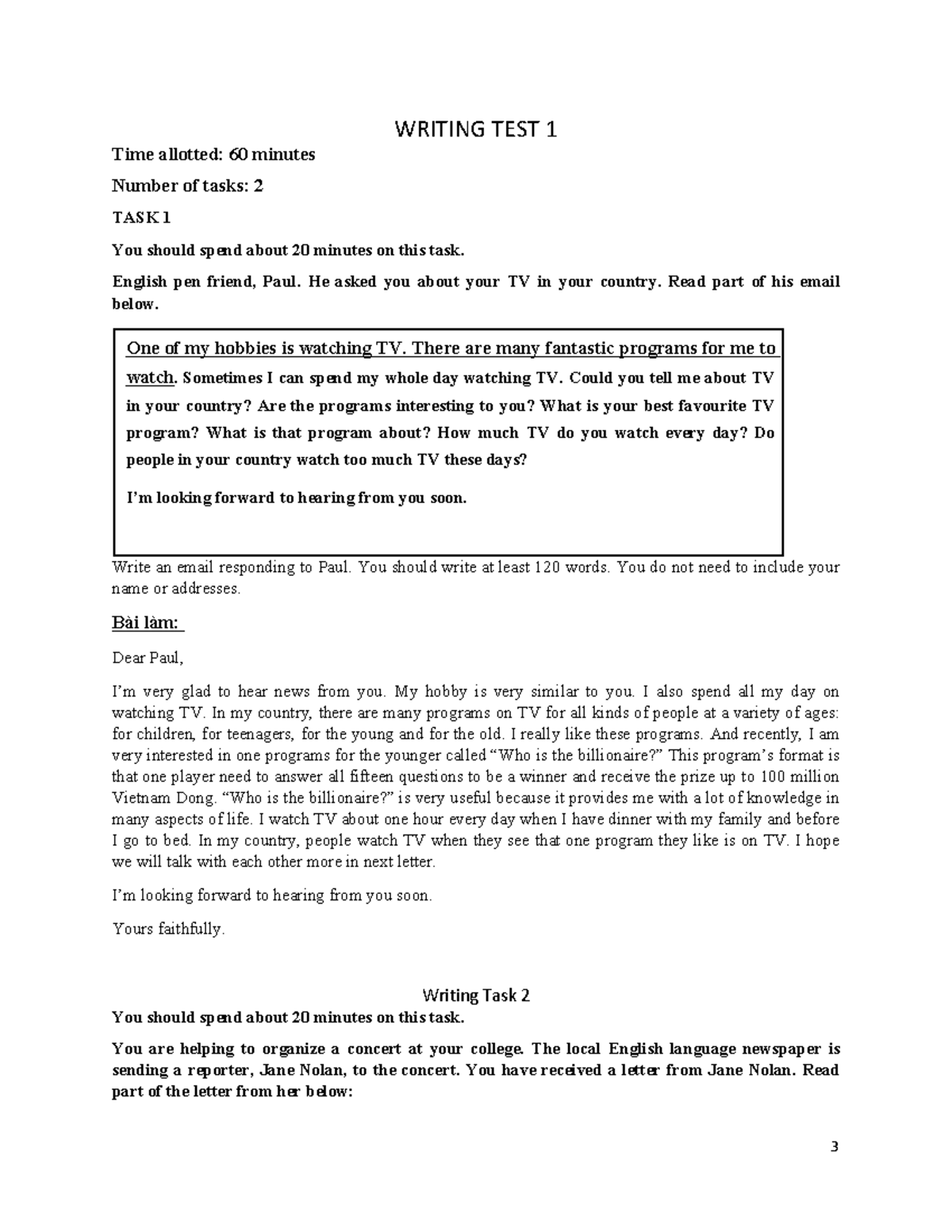 Writing Test 1: Responding to Friend's Questions about TV - Studocu