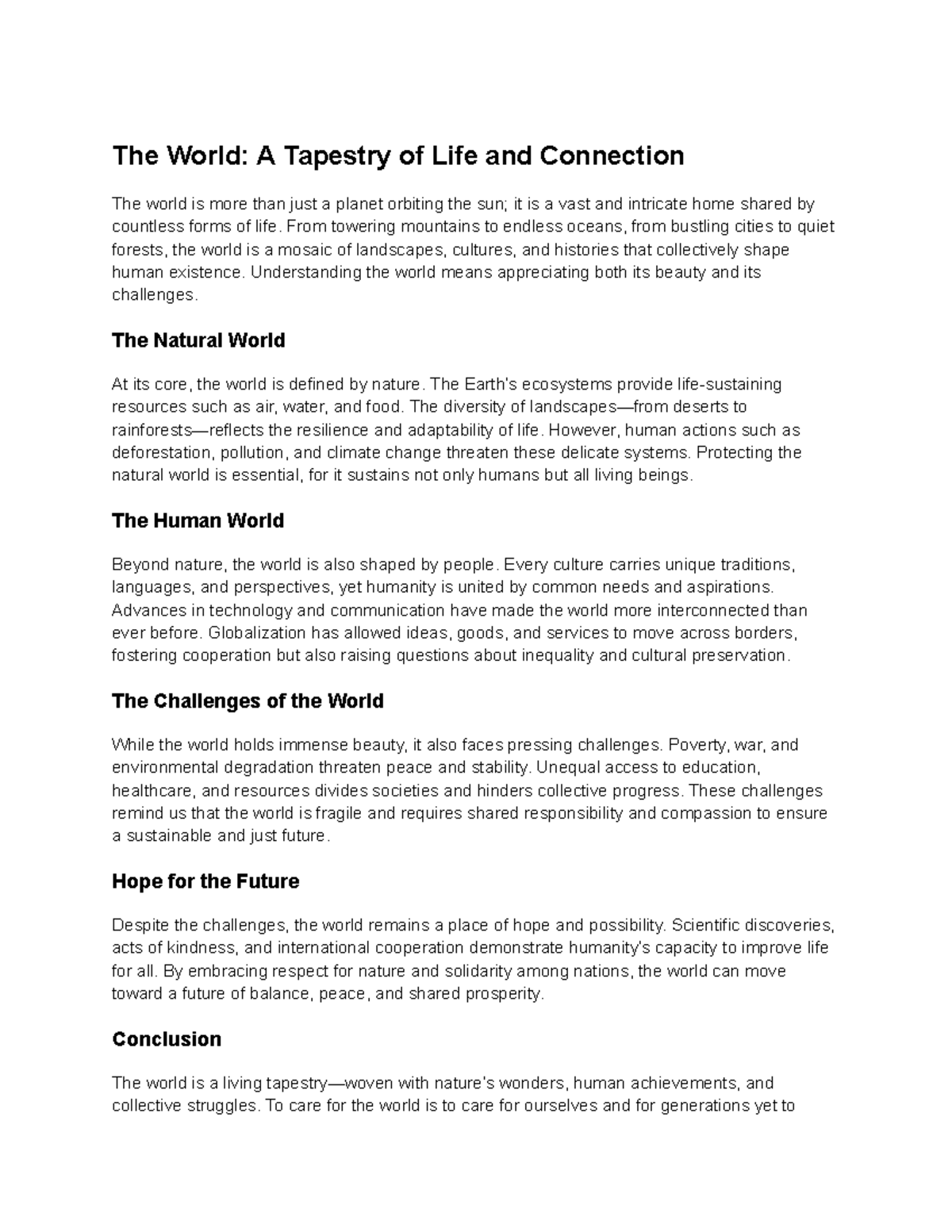 E1 - The World: Life, Connection, and Future Challenges - Studocu