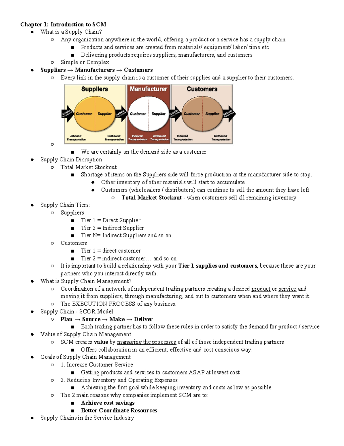 Supply Chain Management Exam 1 Study Notes (SCM 101) - Studocu