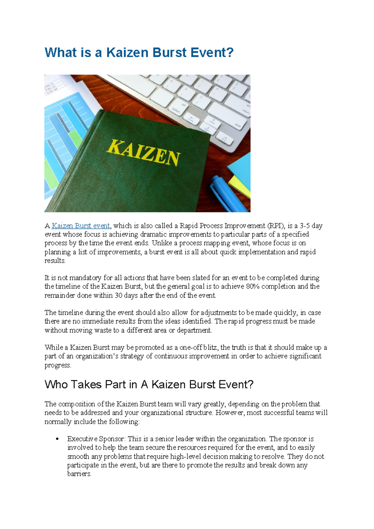 Kaizen Burst Event Overview: A Guide to Rapid Process Improvement ...