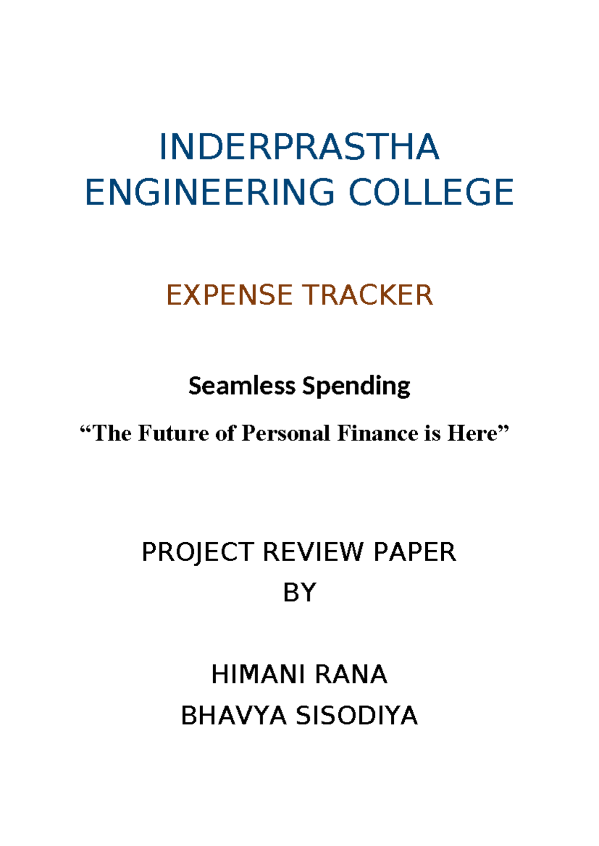 Mini Project Review: Expense Tracker (IND-ENG 101) - Studocu