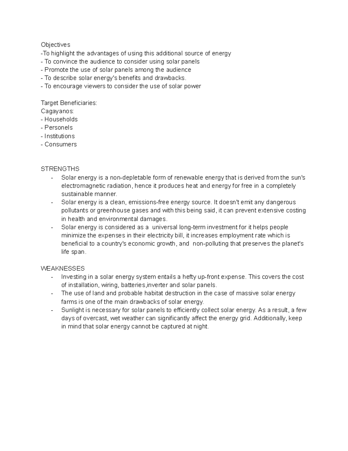 Earth Science (Group 1) - Objectives -To highlight the advantages of ...