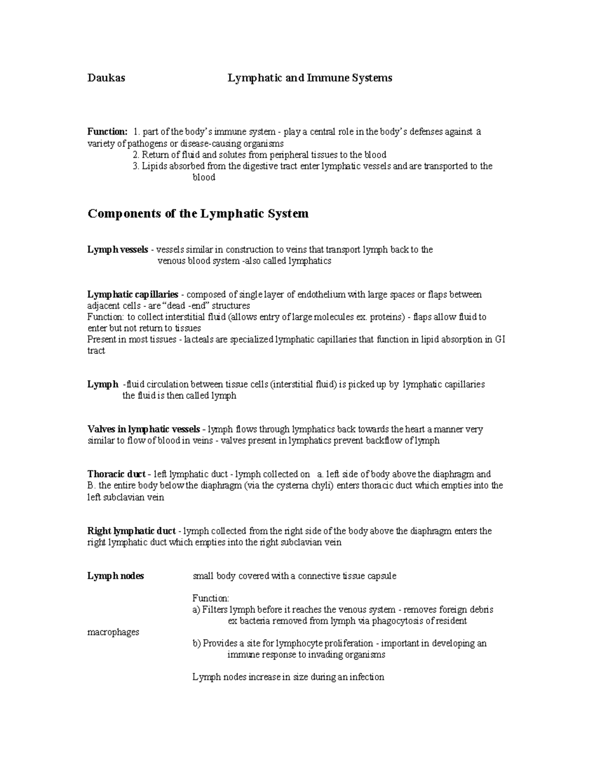 Immunology 3 - Lecture notes on lymphatic system - Daukas Lymphatic and ...