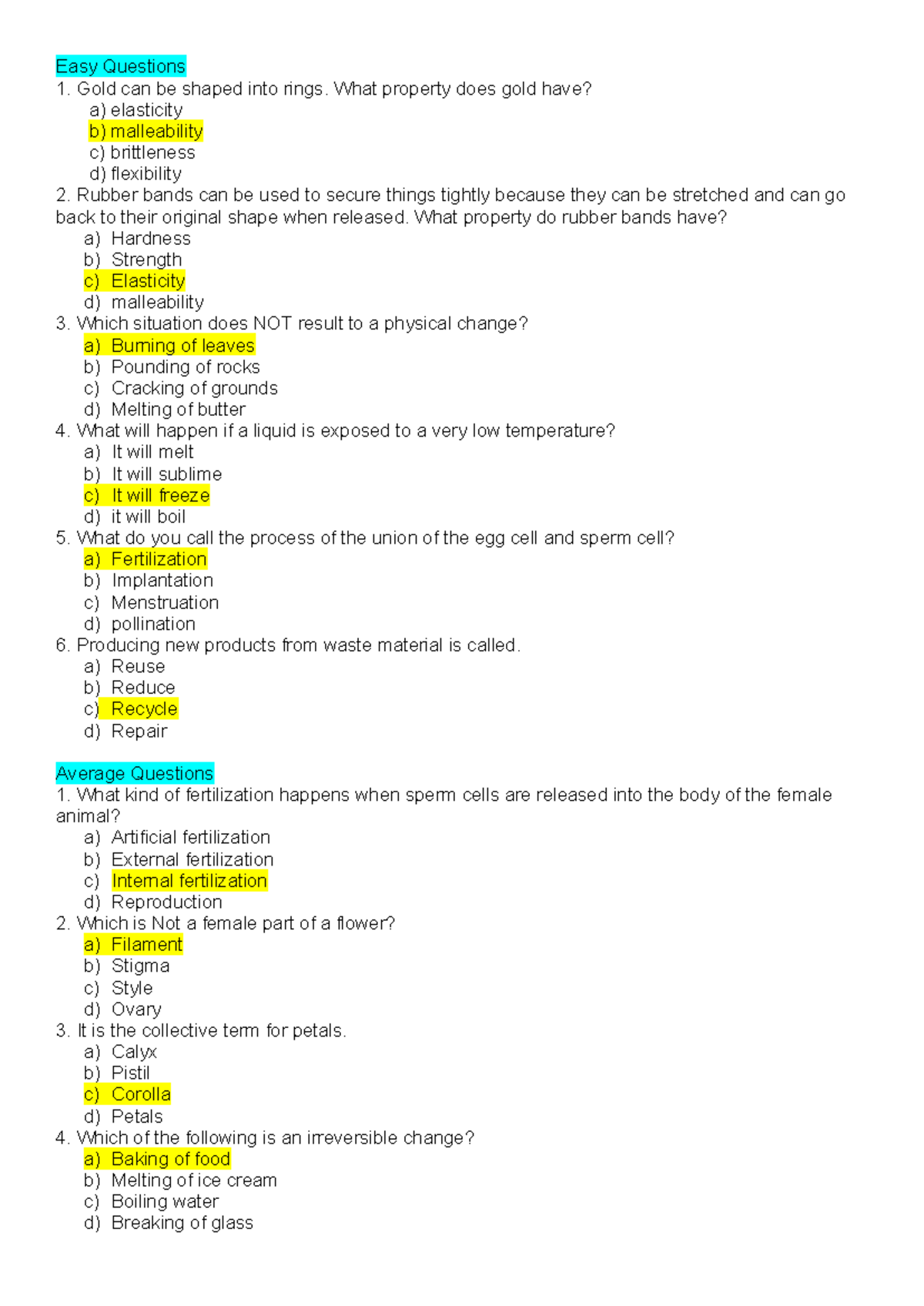 Quizbee - Science Quiz 5: Properties & Changes in Matter - Studocu