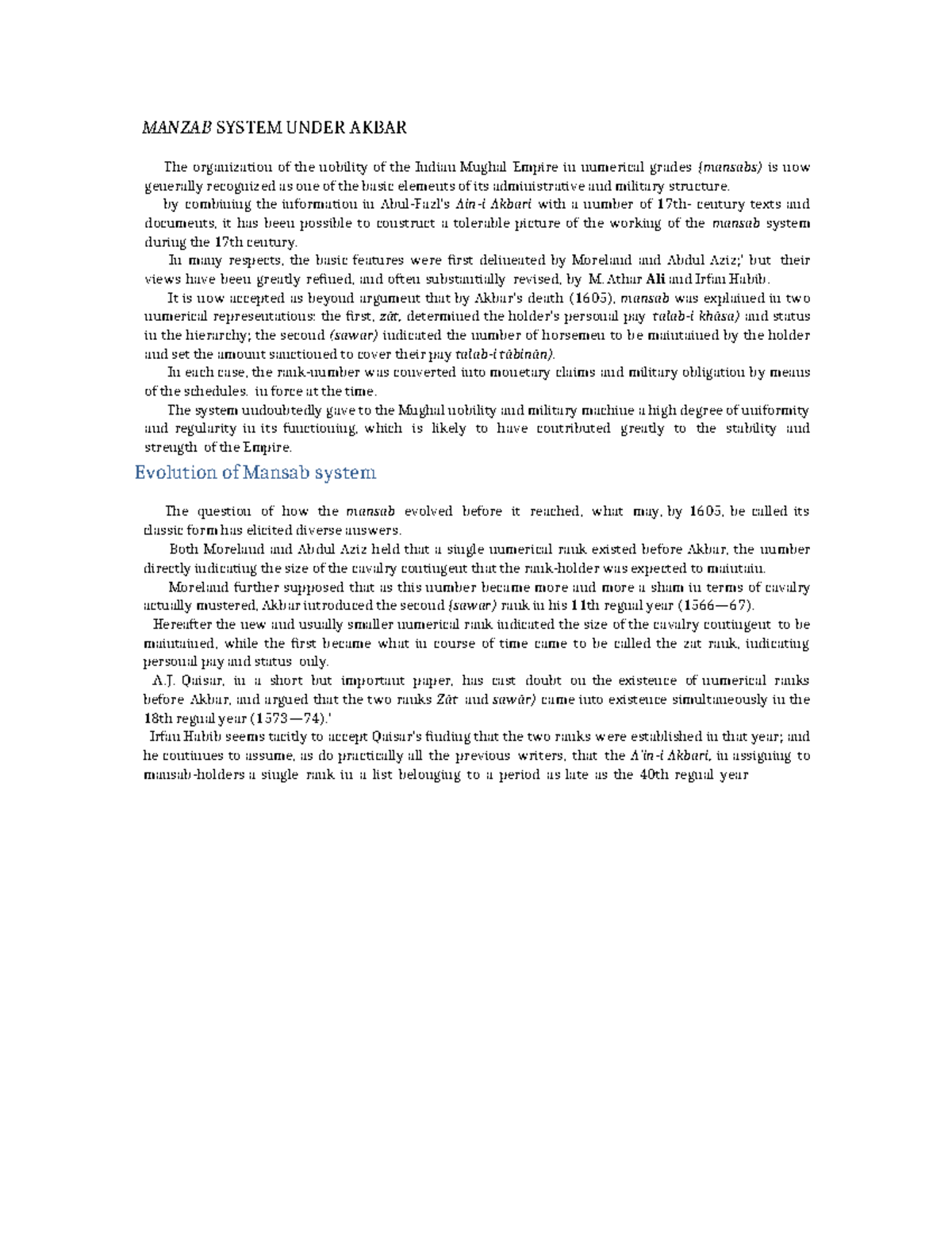 The evolution of mansab system under akbar - MANZAB SYSTEM UNDER AKBAR ...