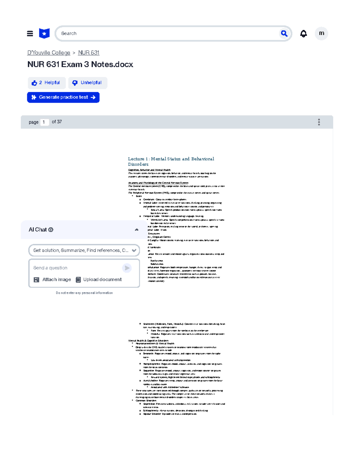 NUR 631 Exam 3 Study Notes: Mental Health & Disorders Overview - Studocu