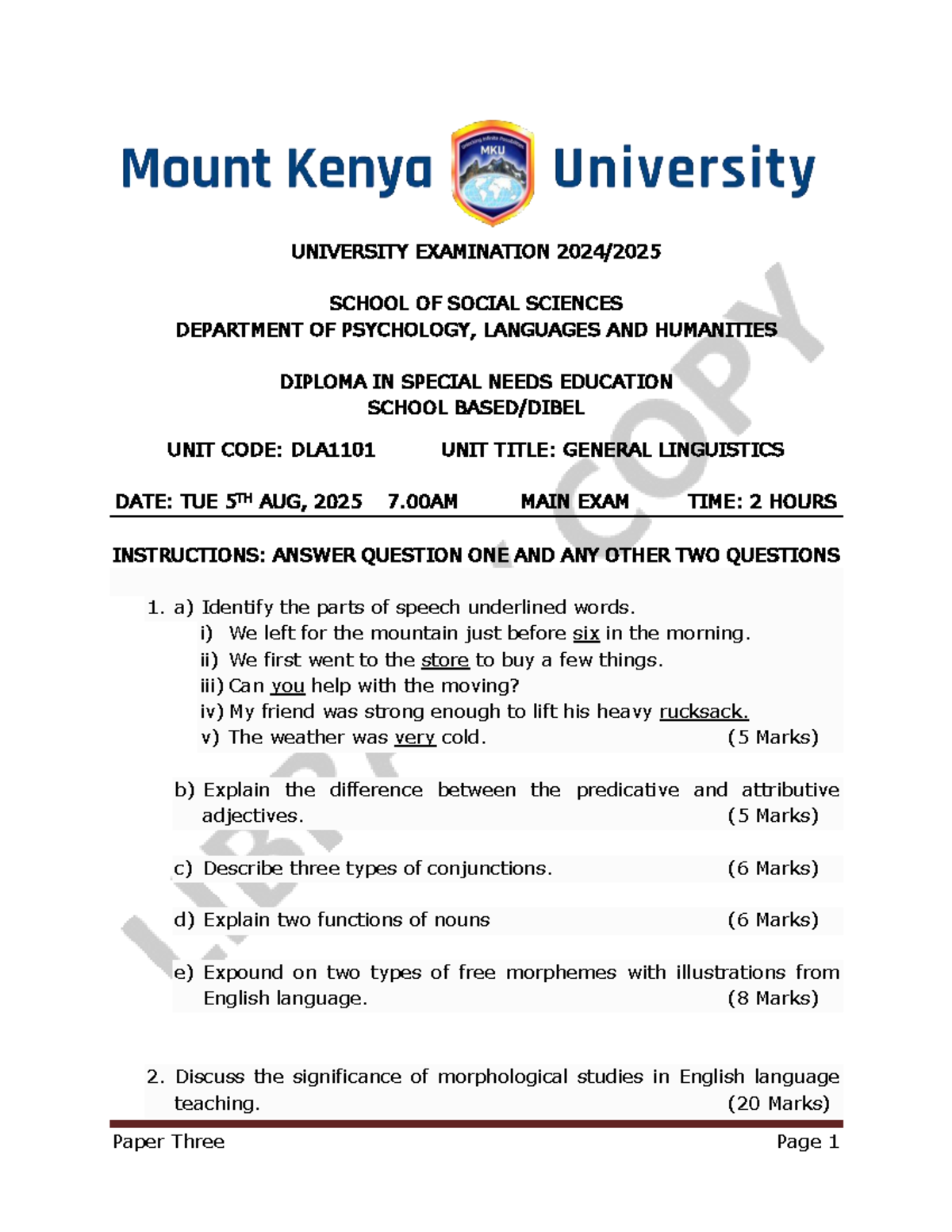DLA1101 General Linguistics Final Exam Paper - Studocu