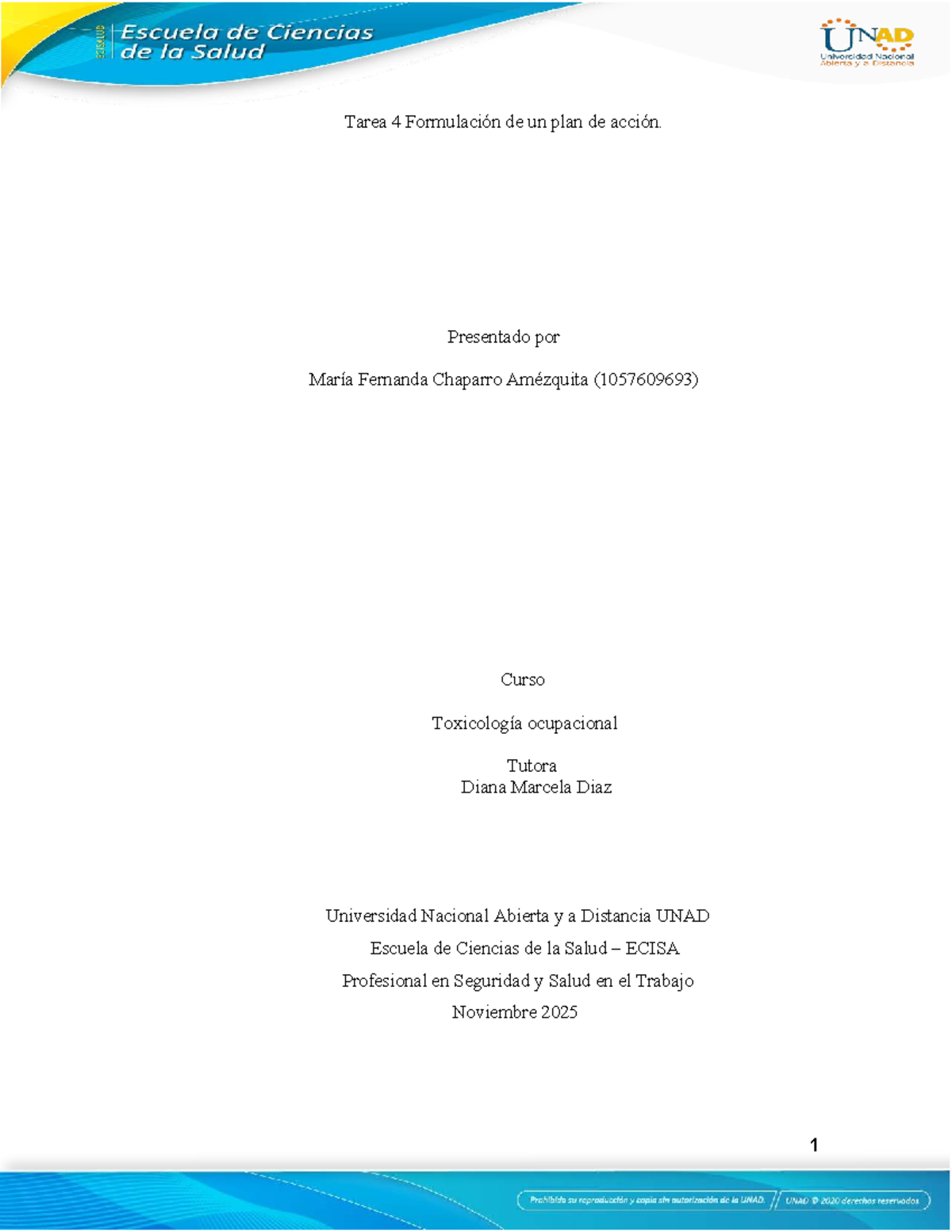 Tarea 4: Plan de Acción en Toxicología Ocupacional (Curso: TOX-2025 ...