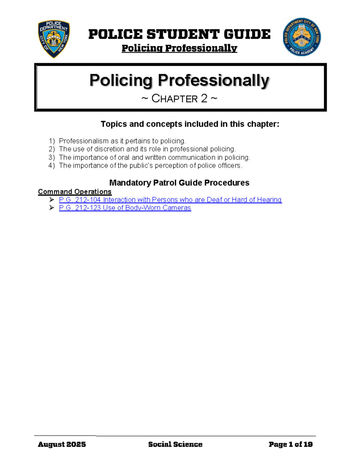 Professionalism and Communication in Policing: CH 2 Overview - Studocu