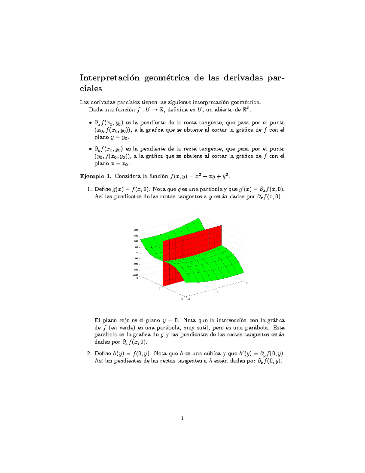 Interpretación Geométrica De Derivadas Parciales - Interpretaci ́on geom ́etrica de las ...