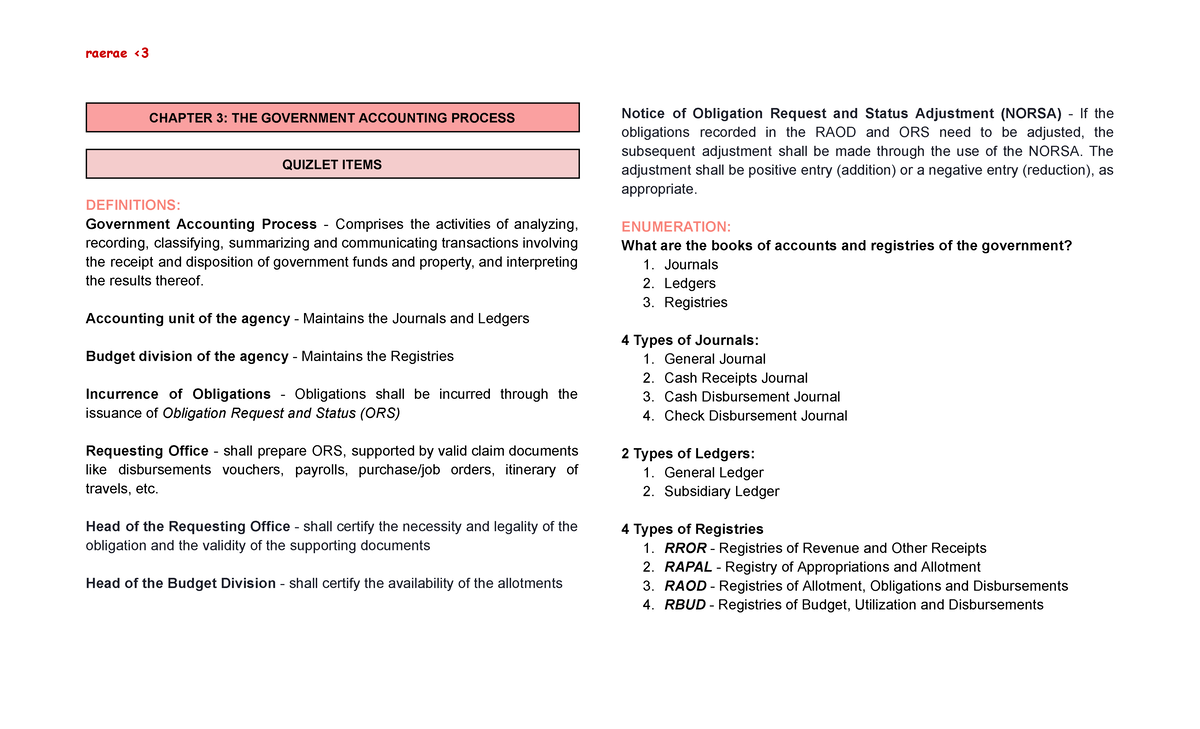 Govacc CHAP 3: Government Accounting Process Quizlet Definitions - Studocu