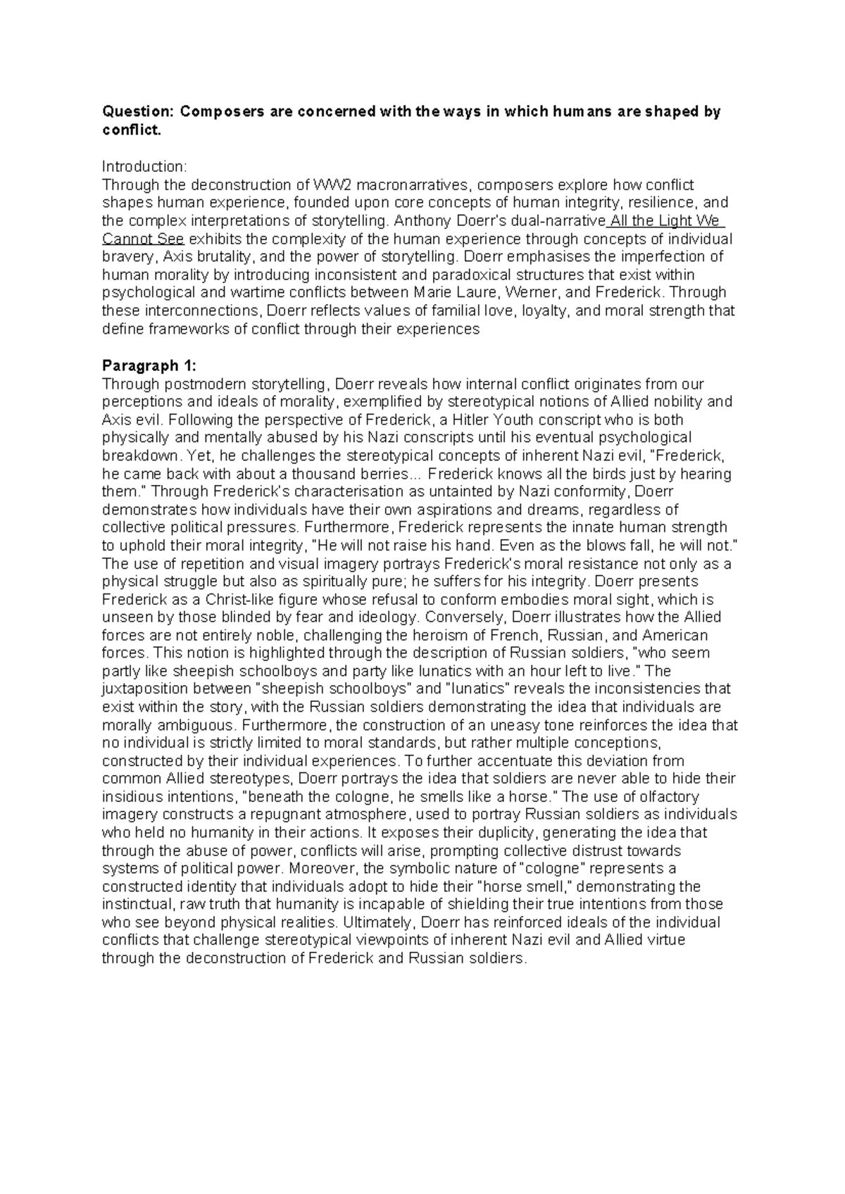 English Adv Essay Notes: Deconstructing Conflict in "All The Light We ...