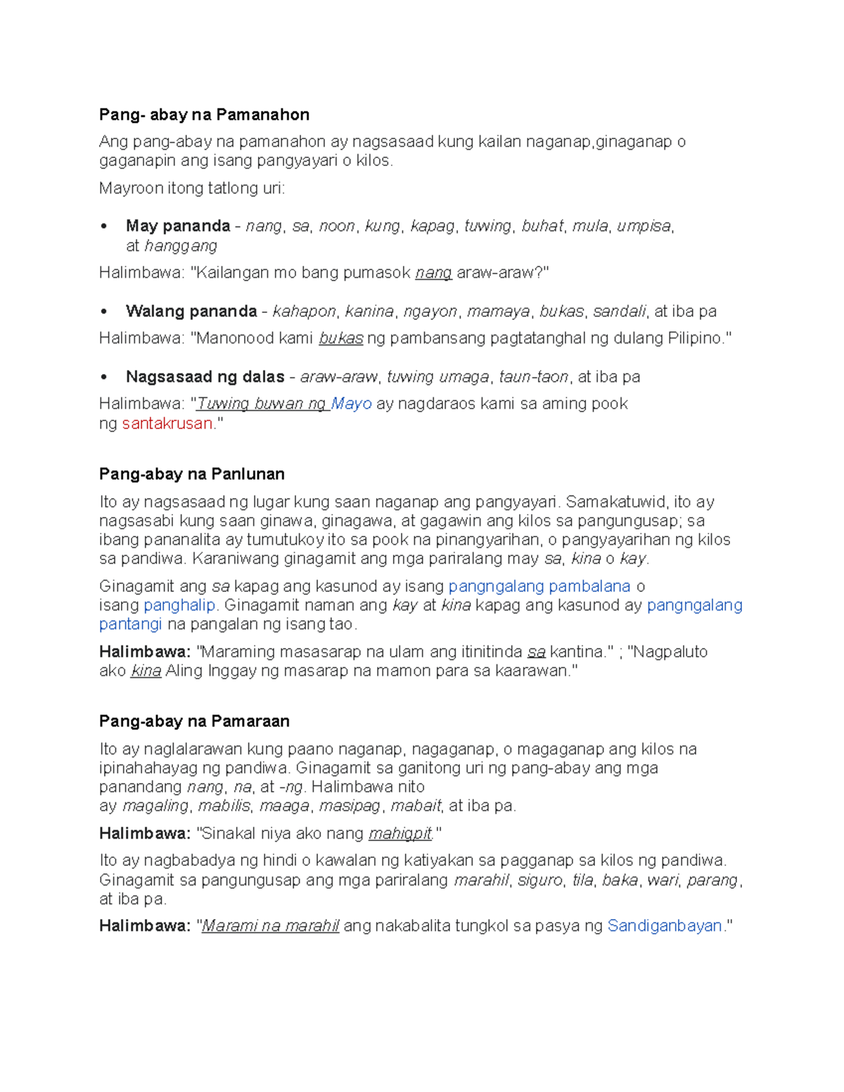 Pang-abay na Pamanahon at Pamaraan - Filipino 9 Lecture Notes - Studocu