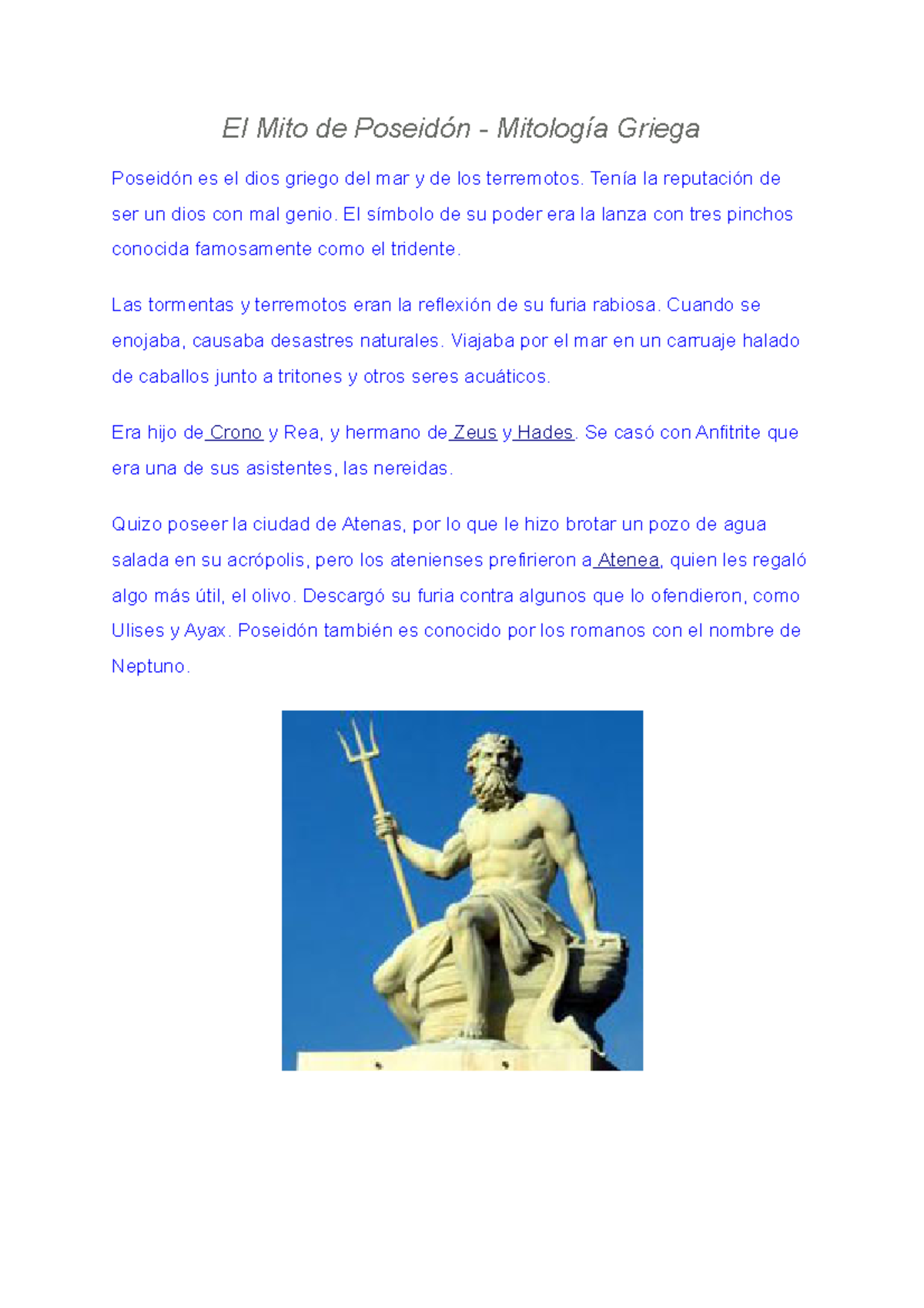EL MITO DE Poseidon - aswdw - El Mito de Poseidón - Mitología Griega Poseidón es el dios griego ...
