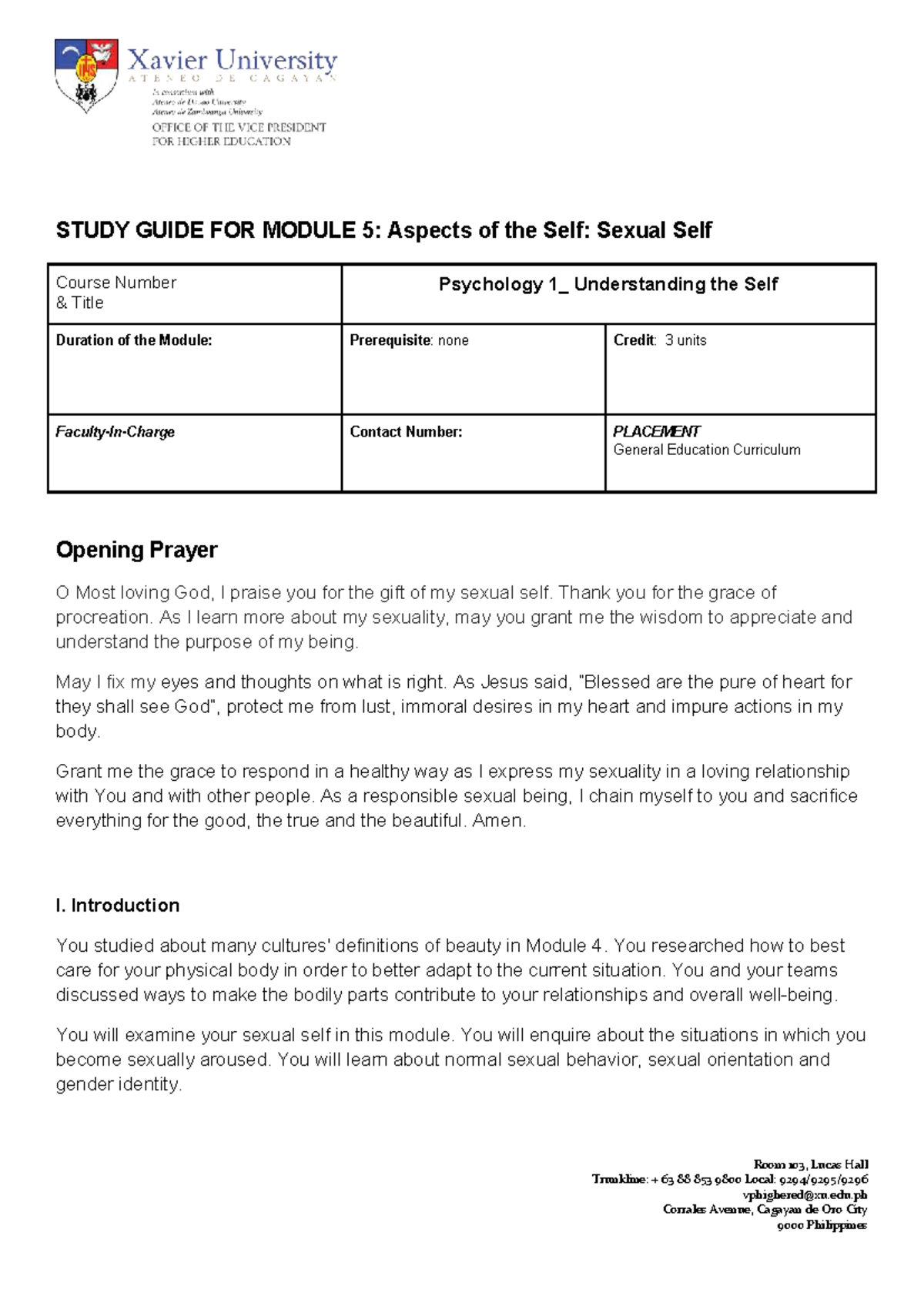 STUDY GUIDE FOR PSYCHOLOGY 1: Understanding the Sexual Self - Studocu