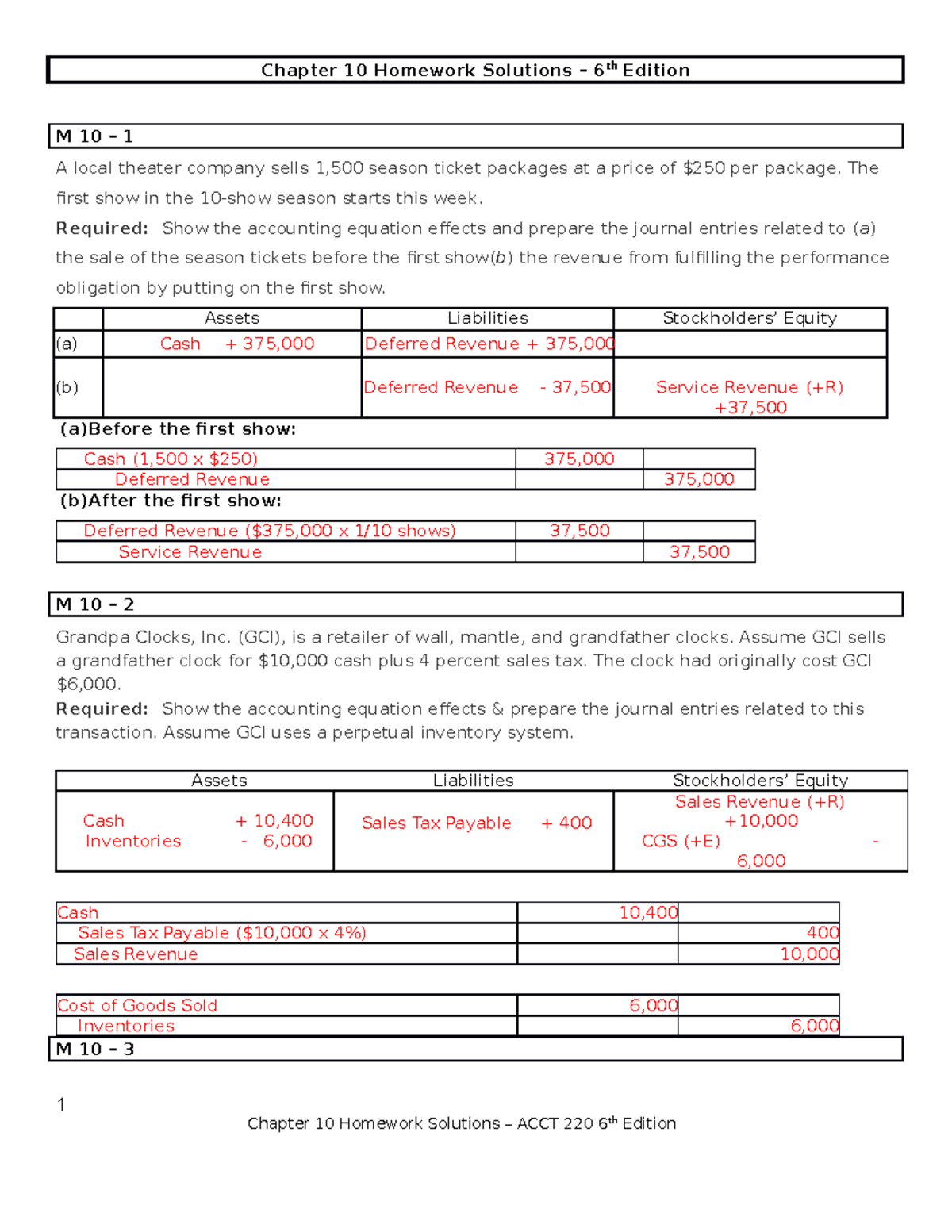 Homework Ch 10 Solutions Updated ACCT 220 6th Ed - Chapter 10 Homework ...